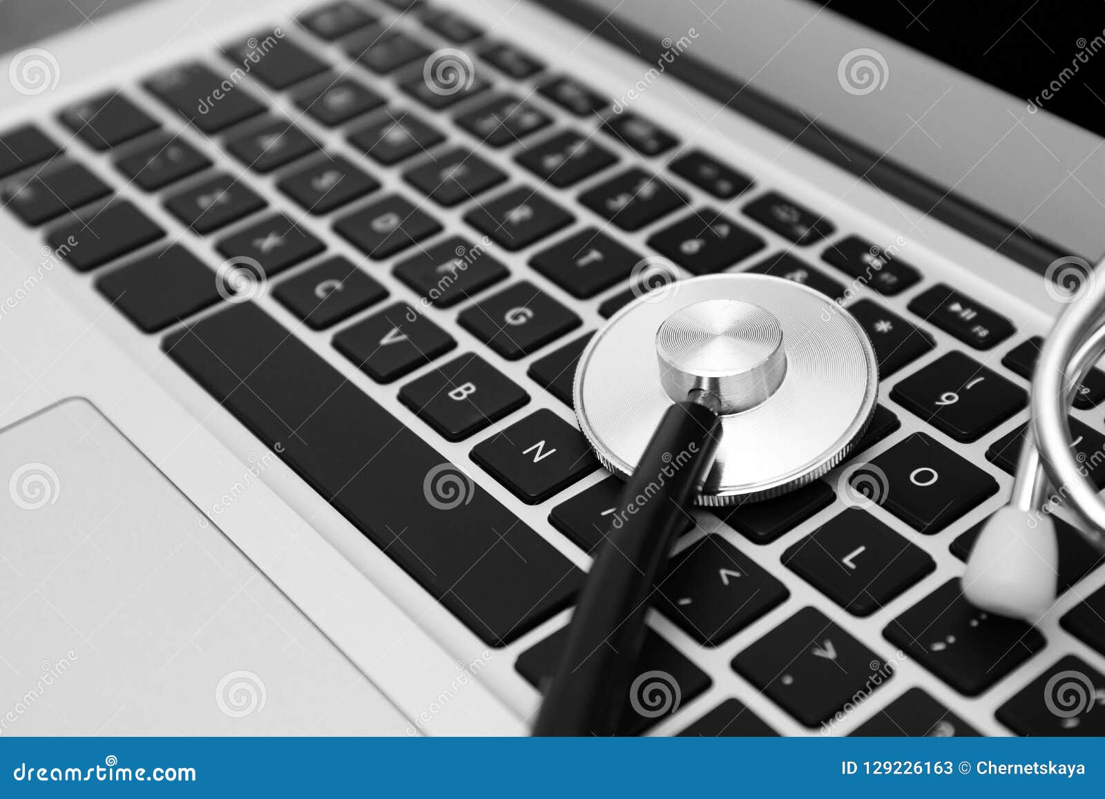 Modern Laptop and Stethoscope, Closeup Stock Image - Image of repair ...