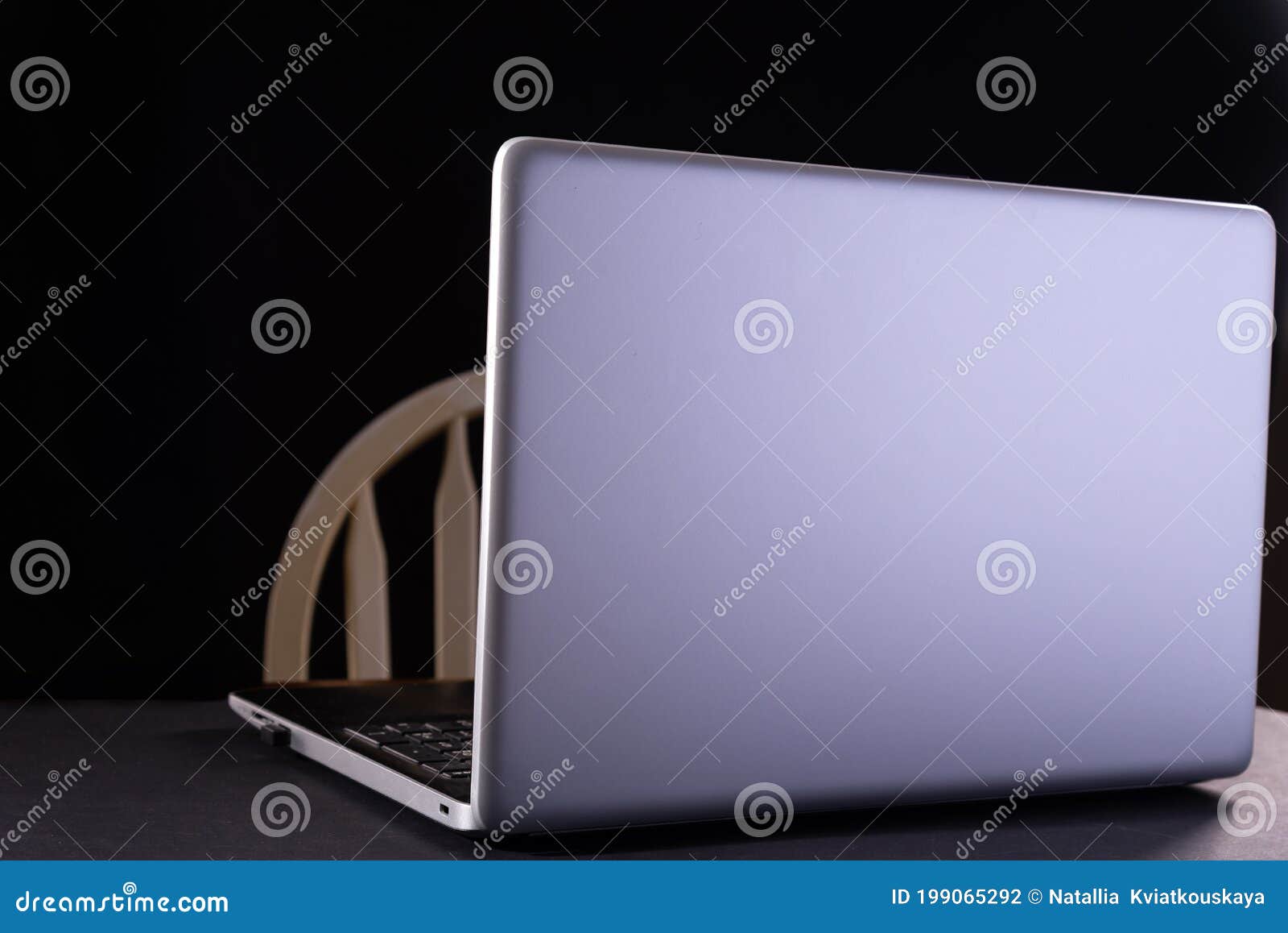 Modern Laptop on Table on Black Background Stock Photo - Image of ...