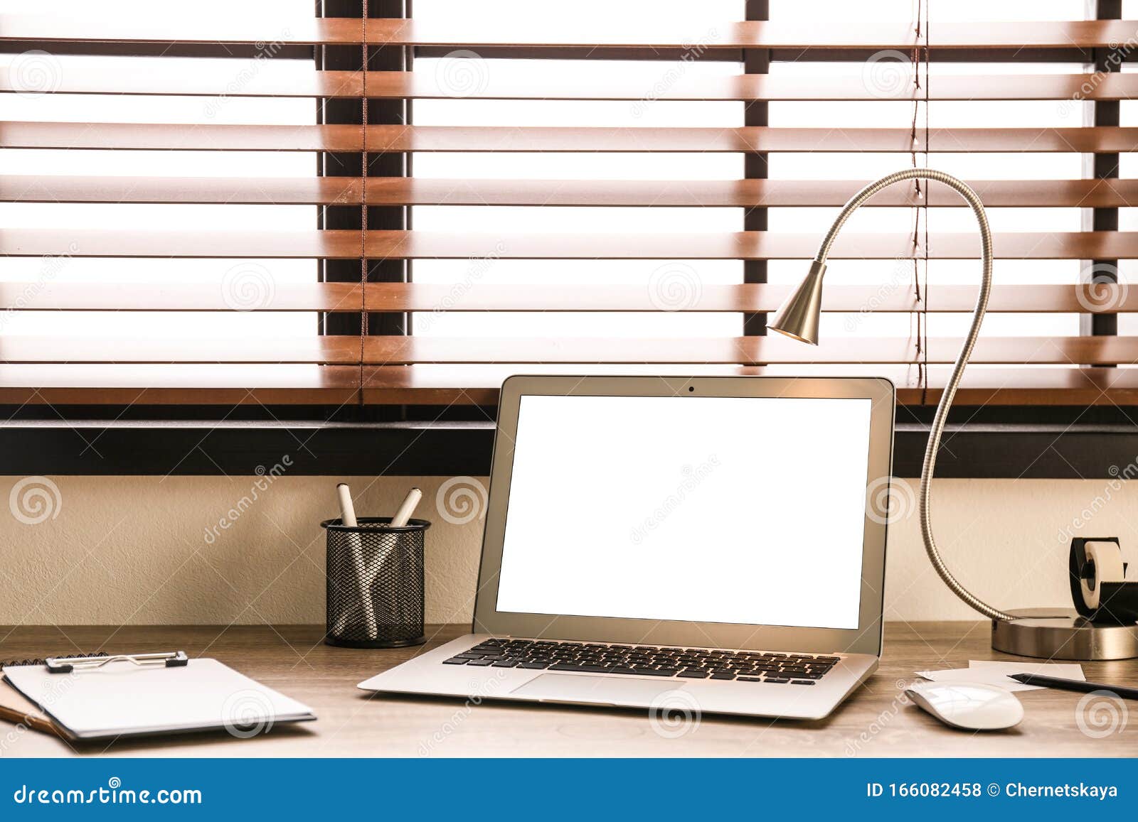 Modern Laptop on Table in Office Stock Photo - Image of modern ...