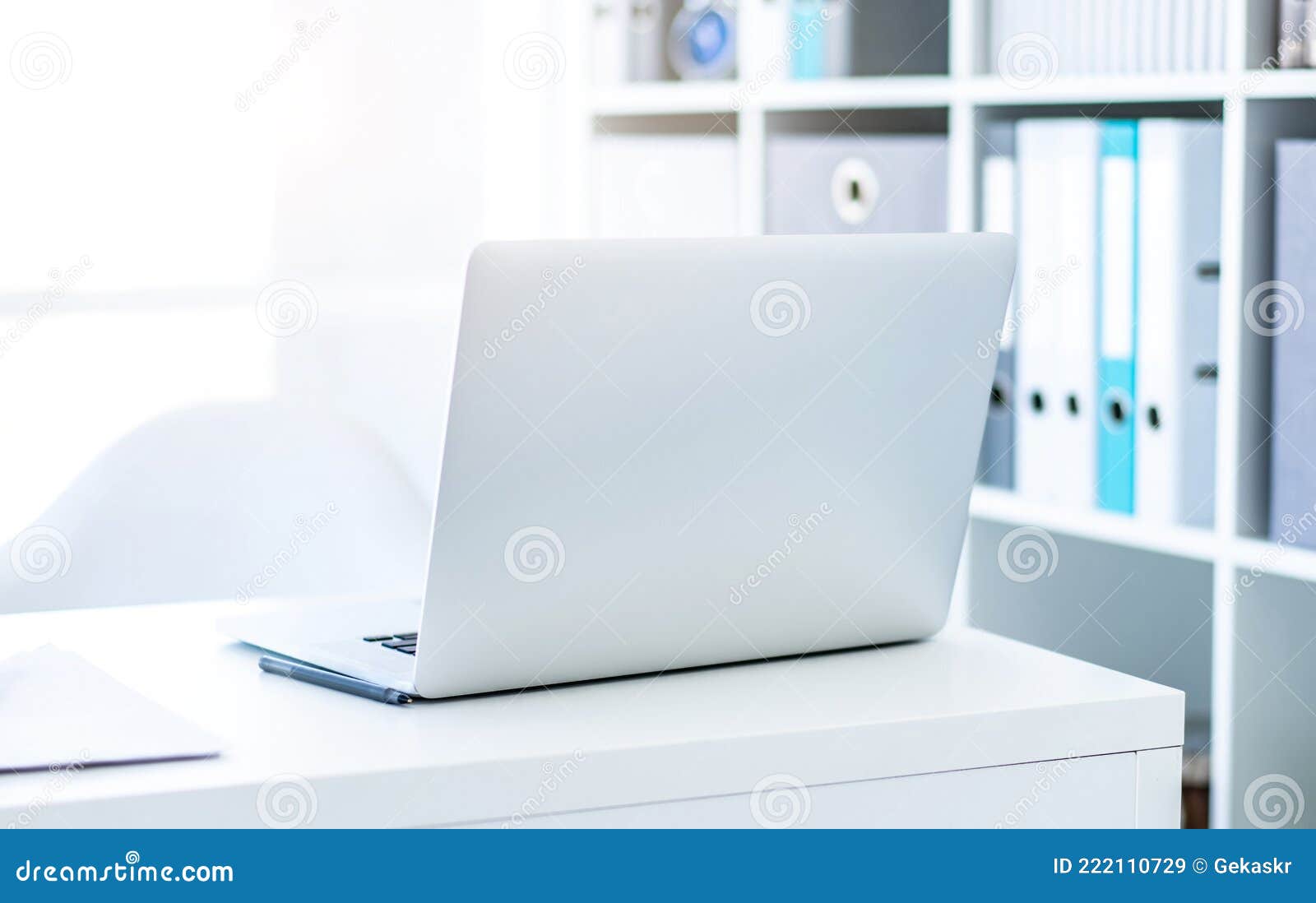 Modern Laptop on White Table Stock Image - Image of desk, work: 222110729