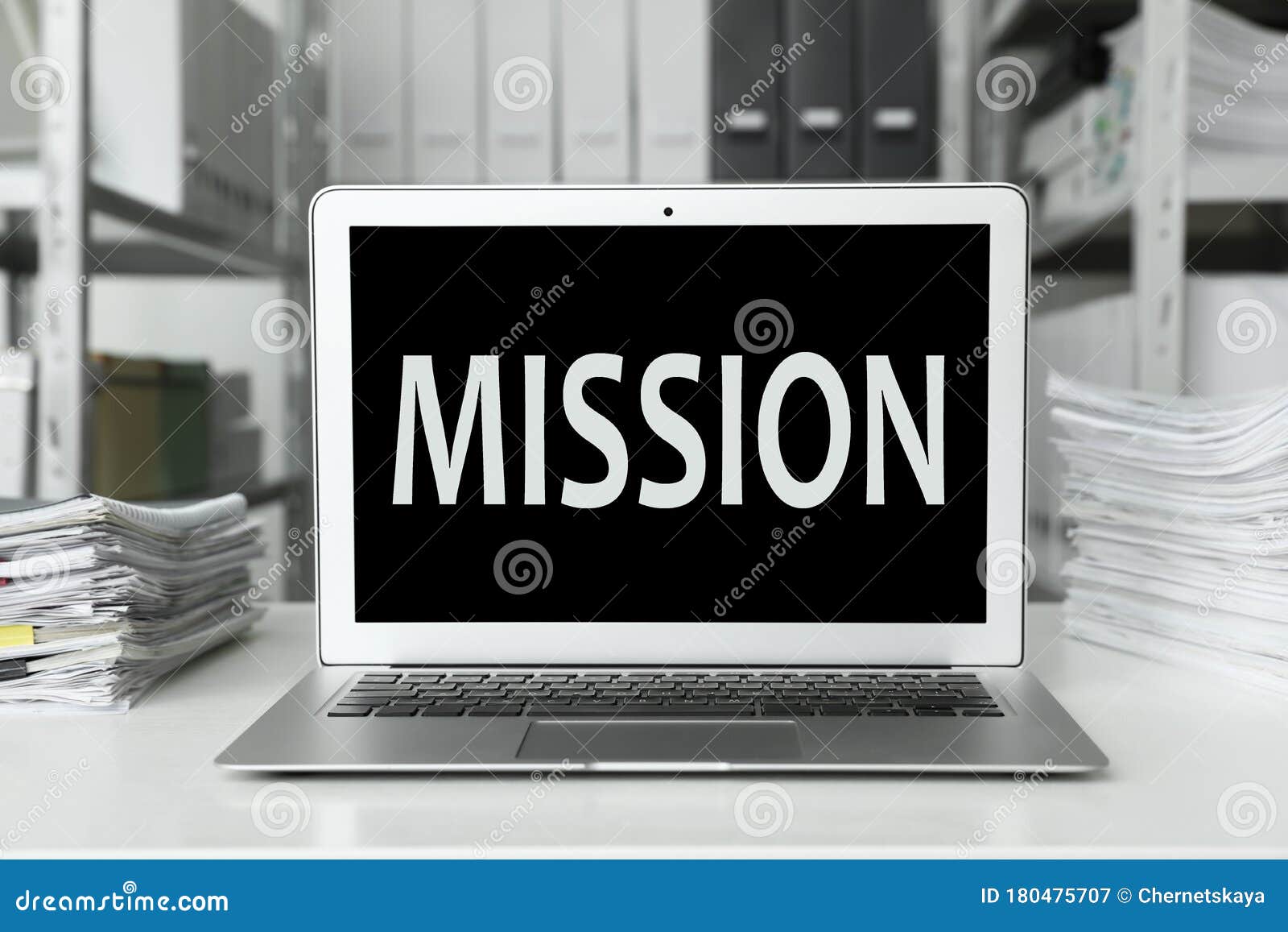 Modern Laptop with Word MISSION on Screen Stock Image - Image of ...