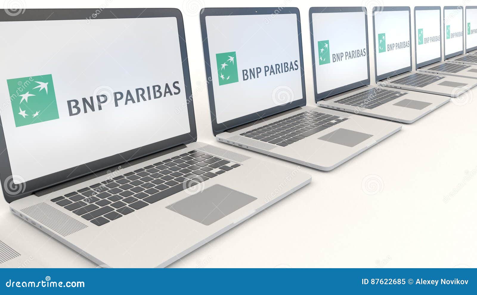 Laptop With BNP Paribas Logo On The Screen. Modern Workplace Conceptual ...