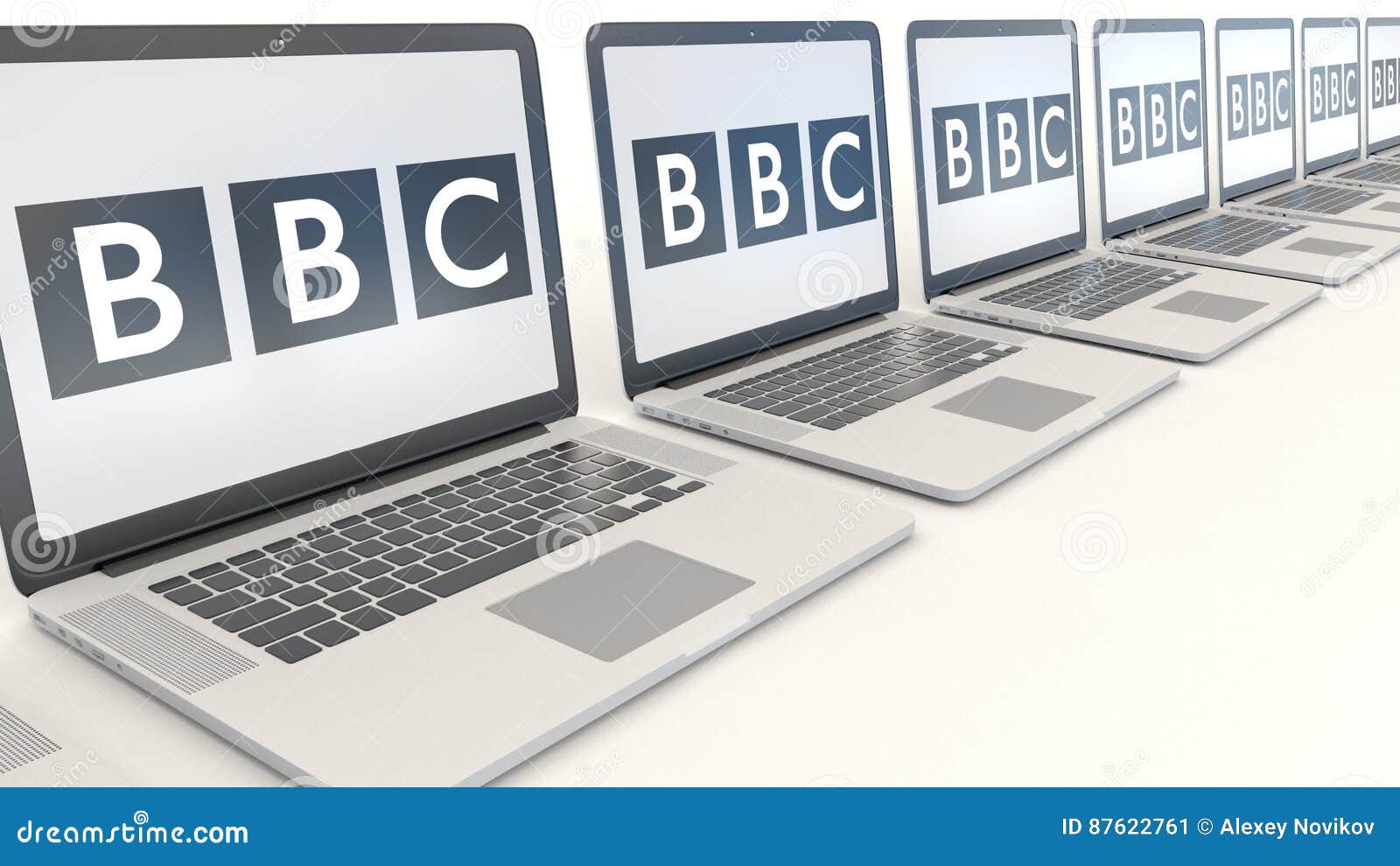 Modern Laptops with British Broadcasting Corporation BBC Logo. Computer ...