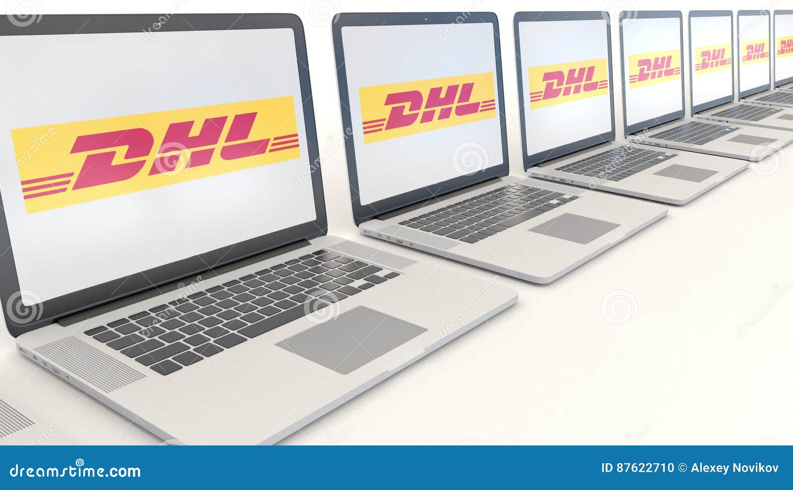 Modern Laptops with DHL Express Logo. Computer Technology Conceptual ...