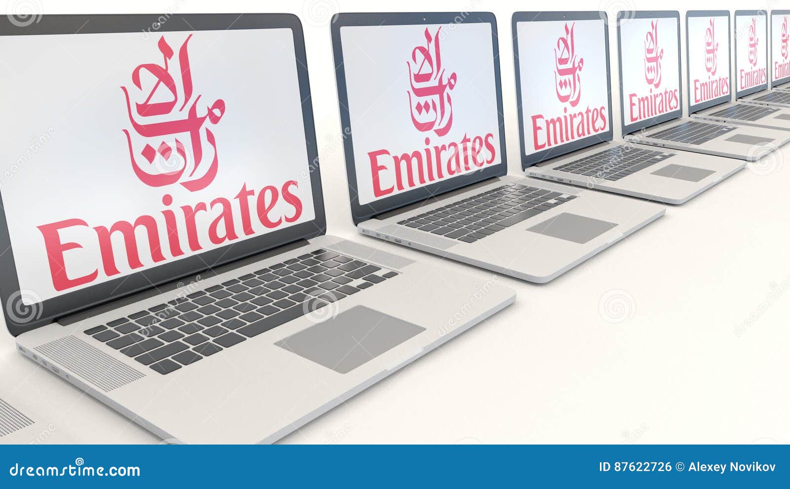 Modern Laptops with Emirates Airline Logo. Computer Technology ...