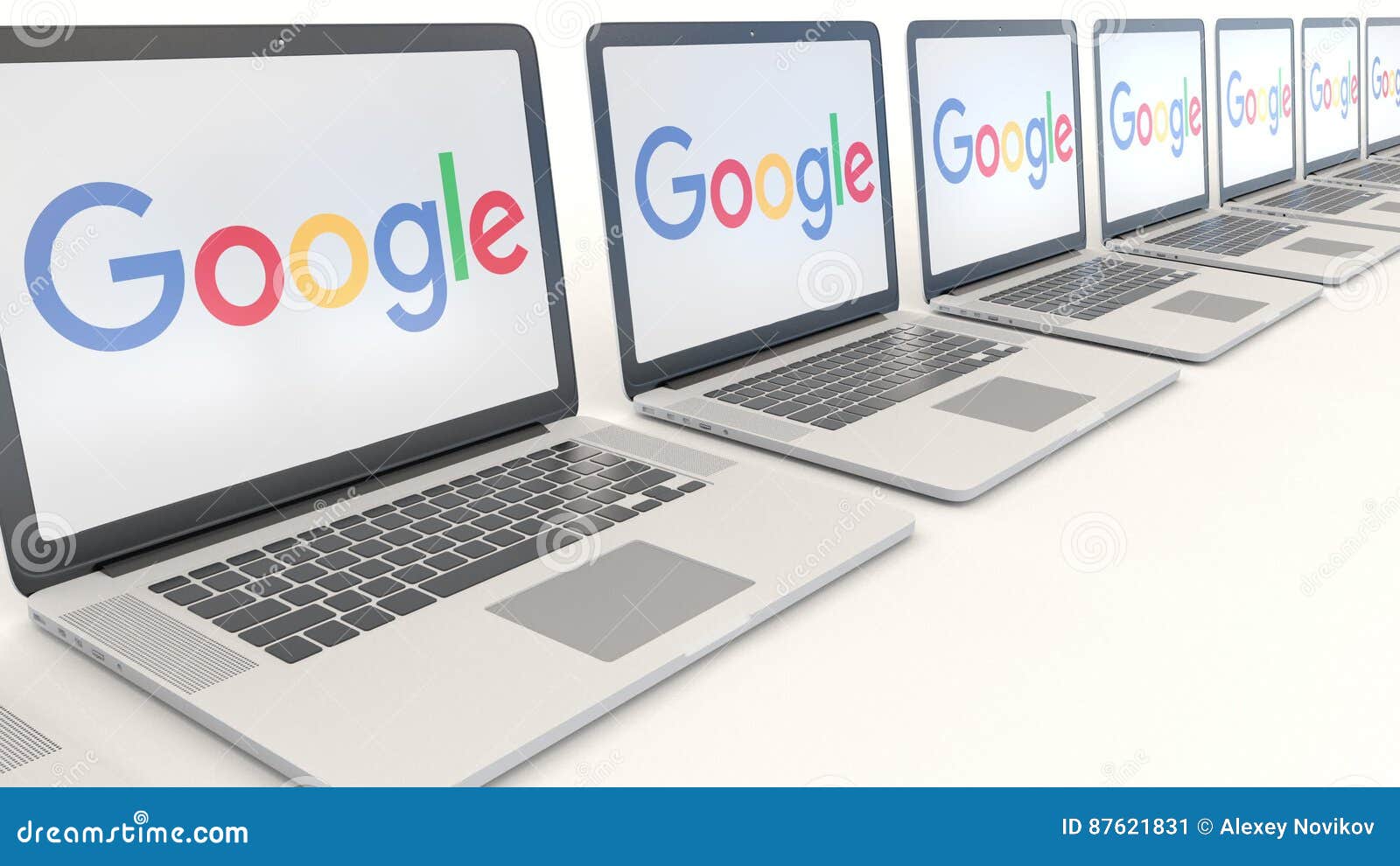 Modern Laptops with Google Logo. Computer Technology Conceptual ...