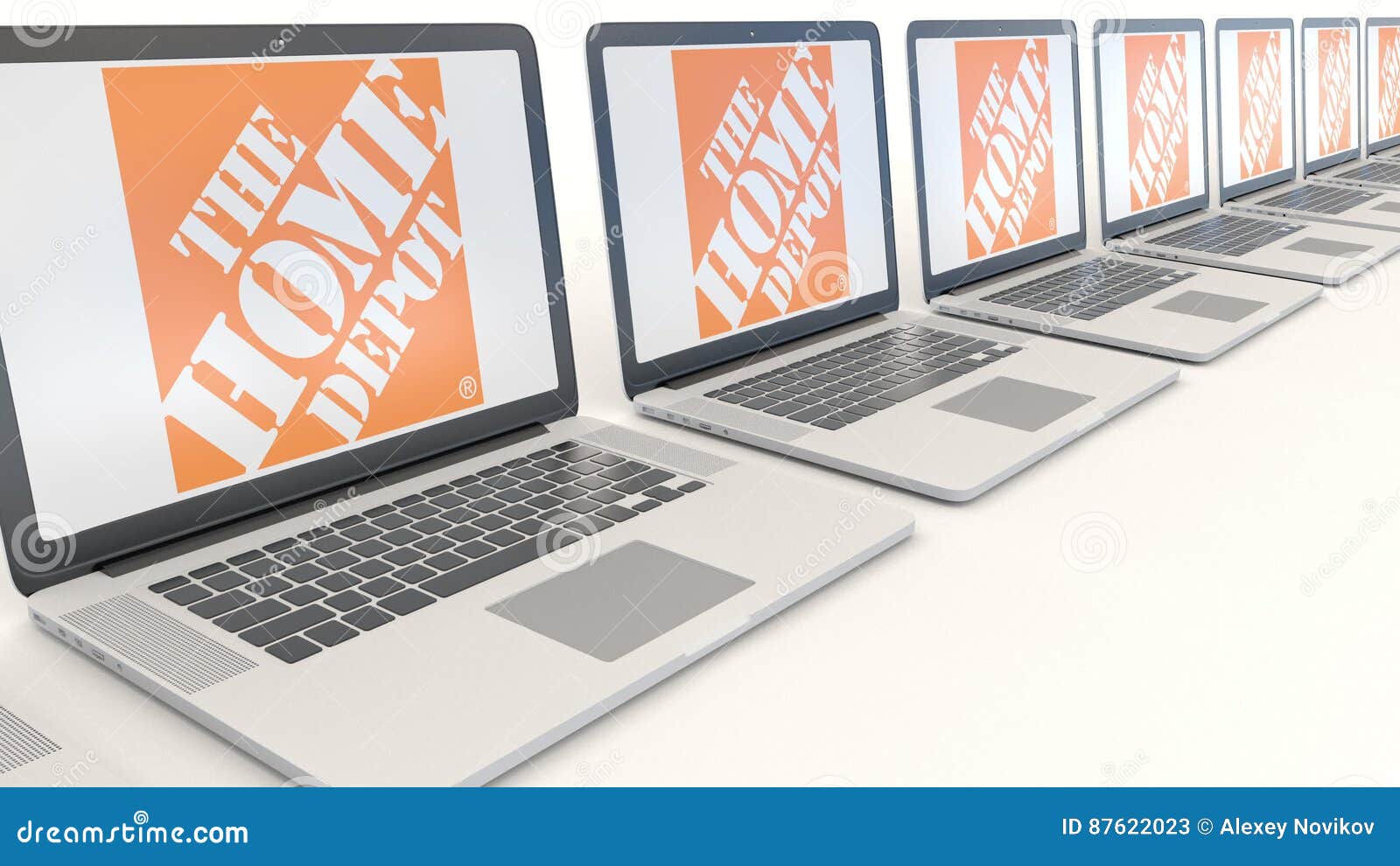Modern Laptops with the Home Depot Logo. Computer Technology Conceptual ...