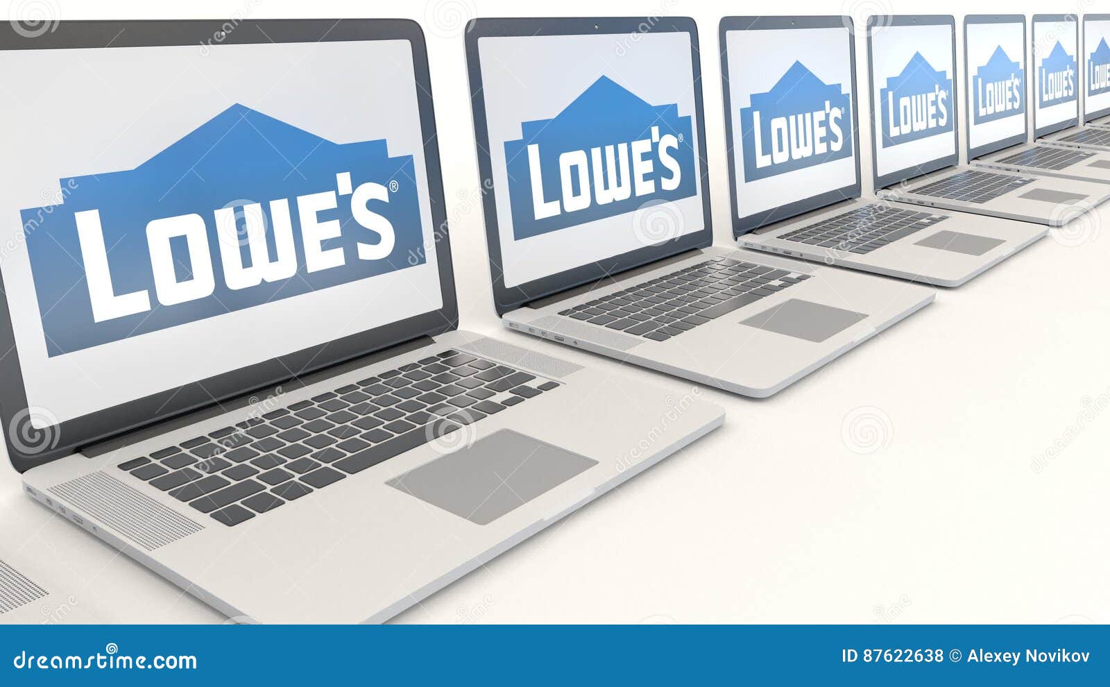 Modern Laptops with Lowe`s Logo. Computer Technology Conceptual ...