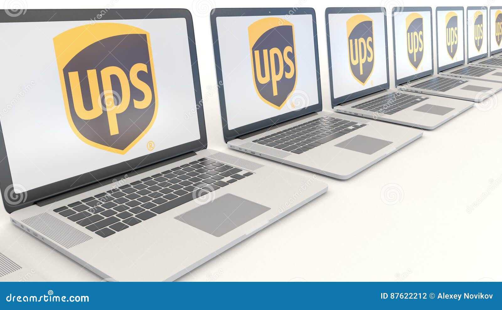 Modern Laptops with United Parcel Service UPS Logo. Computer Technology ...