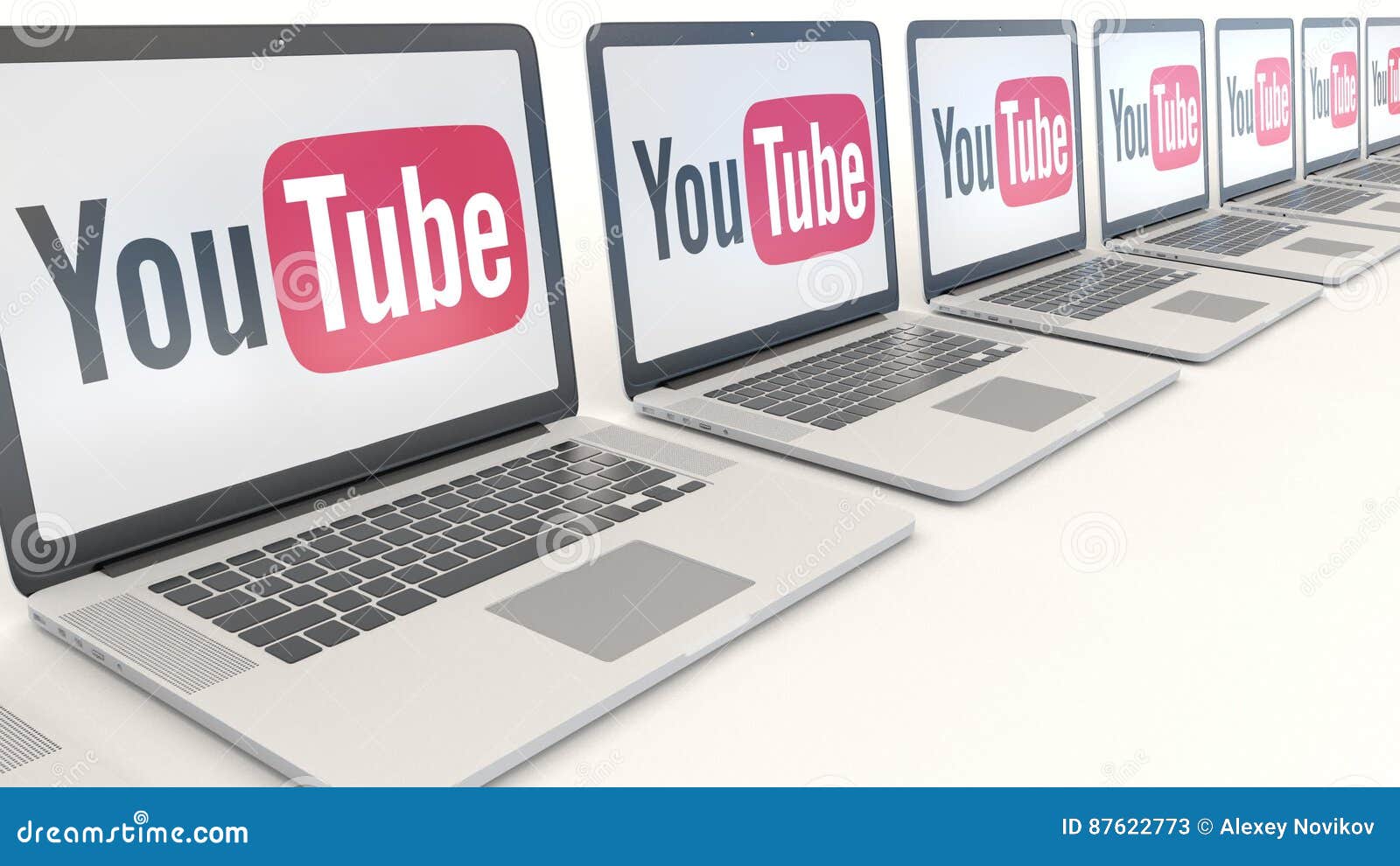 Modern Laptops with YouTube Logo. Computer Technology Conceptual ...