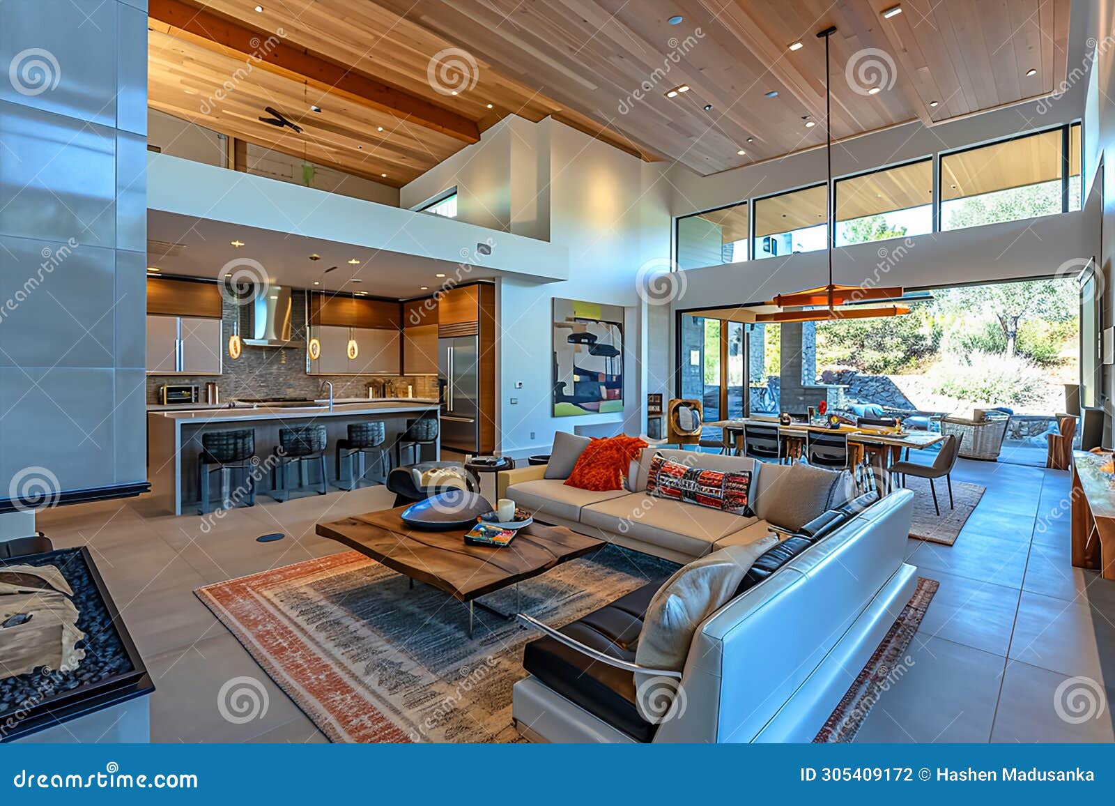Modern Large House Interior with Lightning Stock Illustration ...