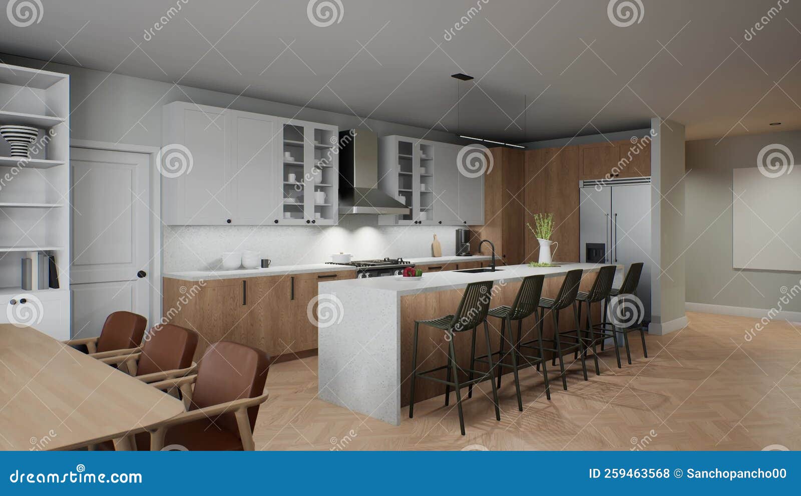 Modern Large Kitchen. 3d Animation of the Kitchen. Stock Footage ...
