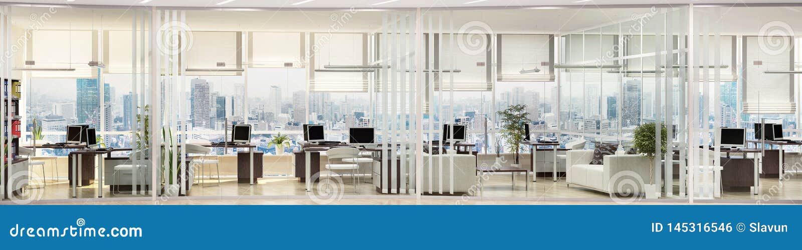 Modern Large Office Interior Design Stock Photo - Image of light ...