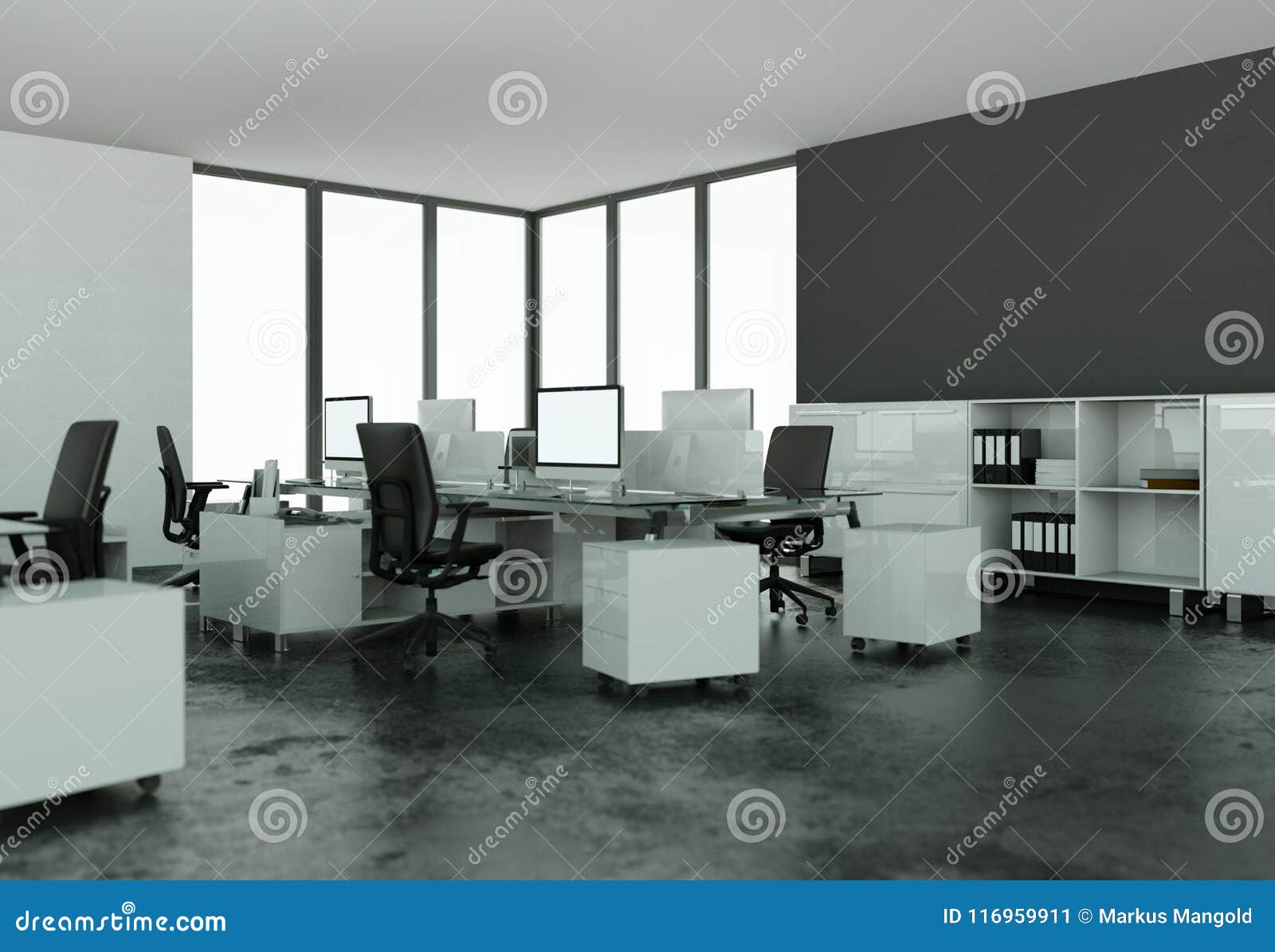 Modern Large Office Interior Desing 3d Rendering Stock Illustration ...