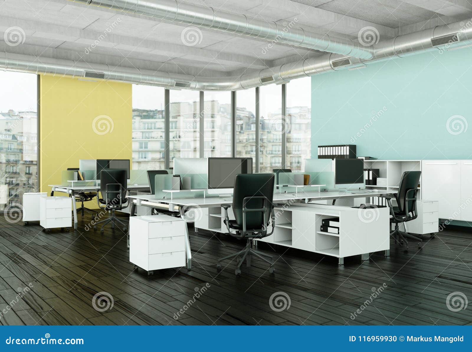 Modern Large Office Interior Desing 3d Rendering Stock Illustration ...