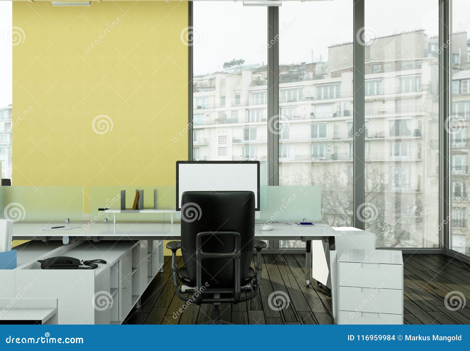 Modern Large Office Interior Desing 3d Rendering Stock Illustration ...