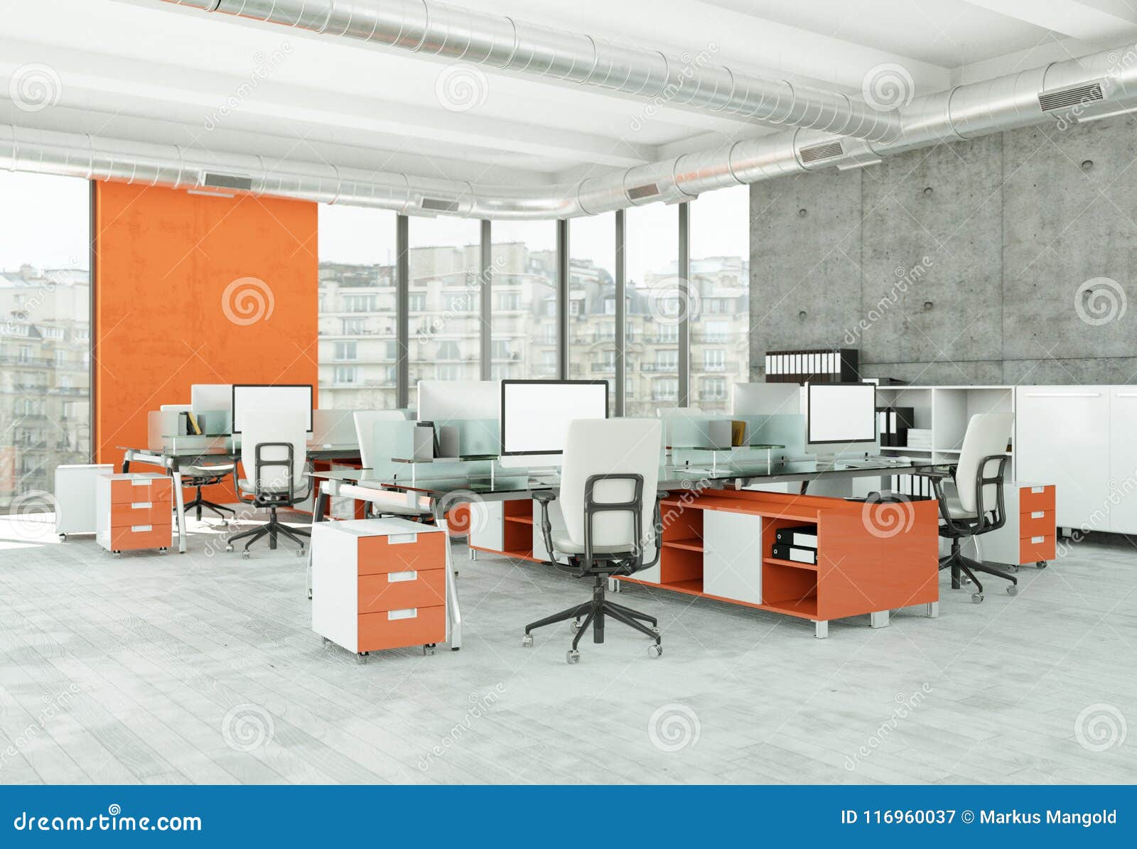 Modern Large Office Interior Desing 3d Rendering Stock Illustration ...