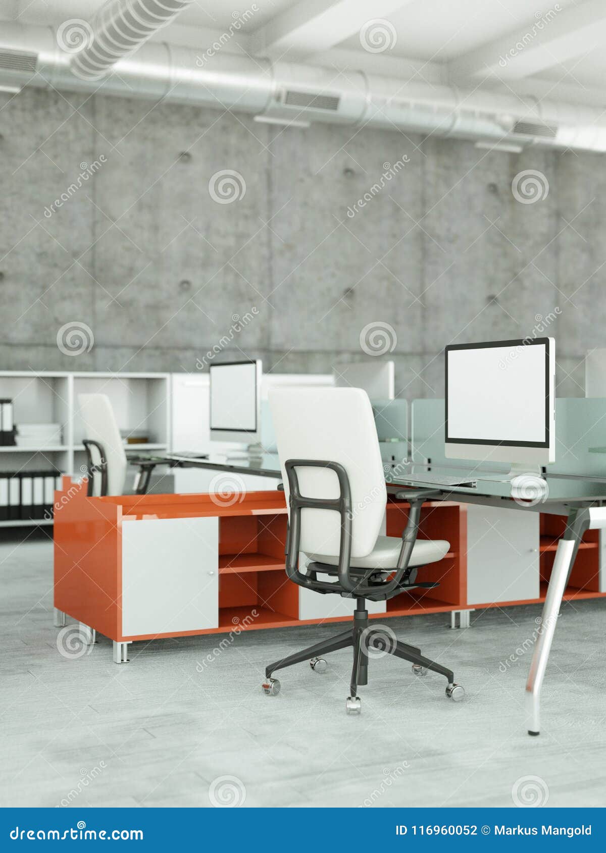 Modern Large Office Interior Desing 3d Rendering Stock Illustration ...