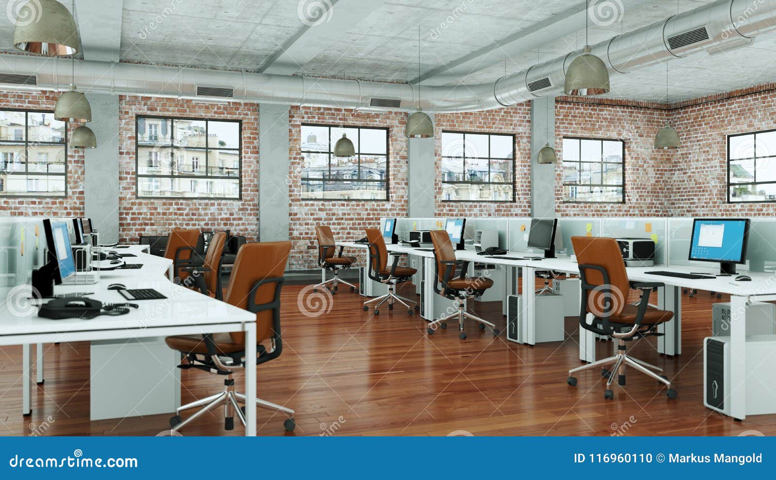 Modern Large Office Interior Desing 3d Rendering Stock Illustration ...