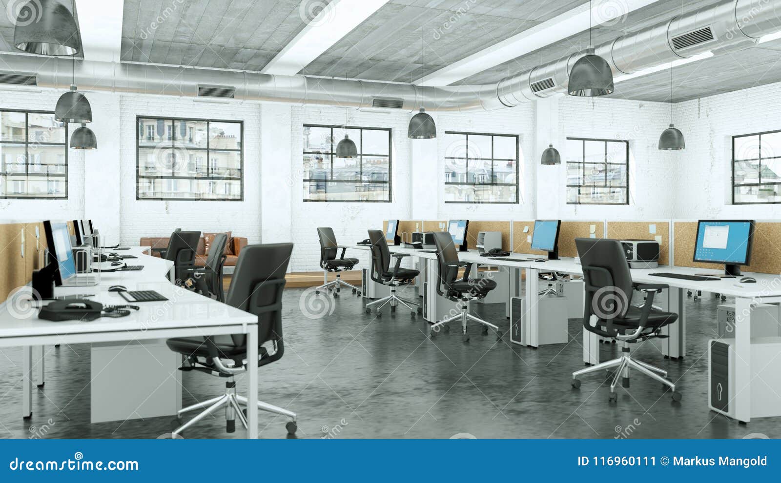 Modern Large Office Interior Desing 3d Rendering Stock Illustration ...