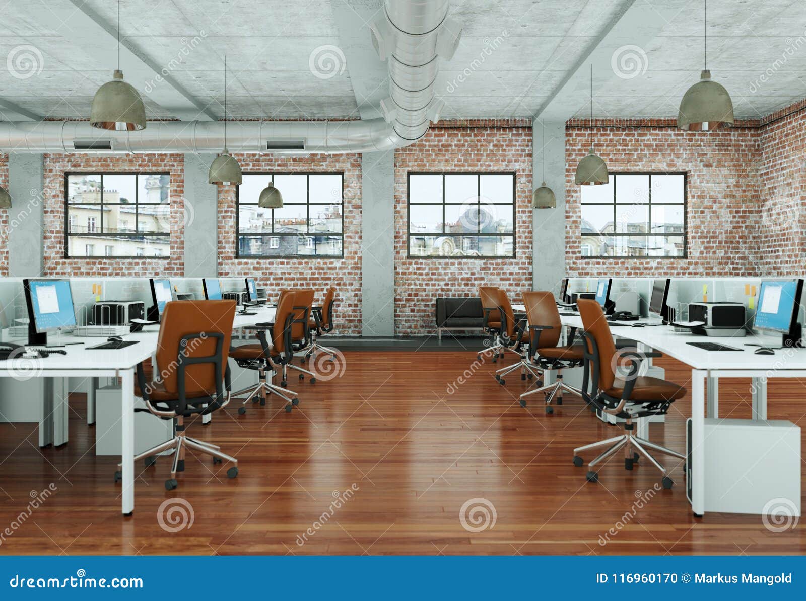 Modern Large Office Interior Desing 3d Rendering Stock Illustration ...