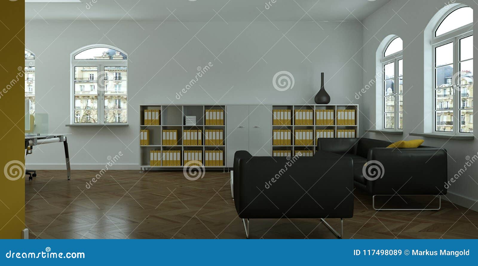 Modern Yellow Office Interior Design 3d Rendering Stock Illustration ...