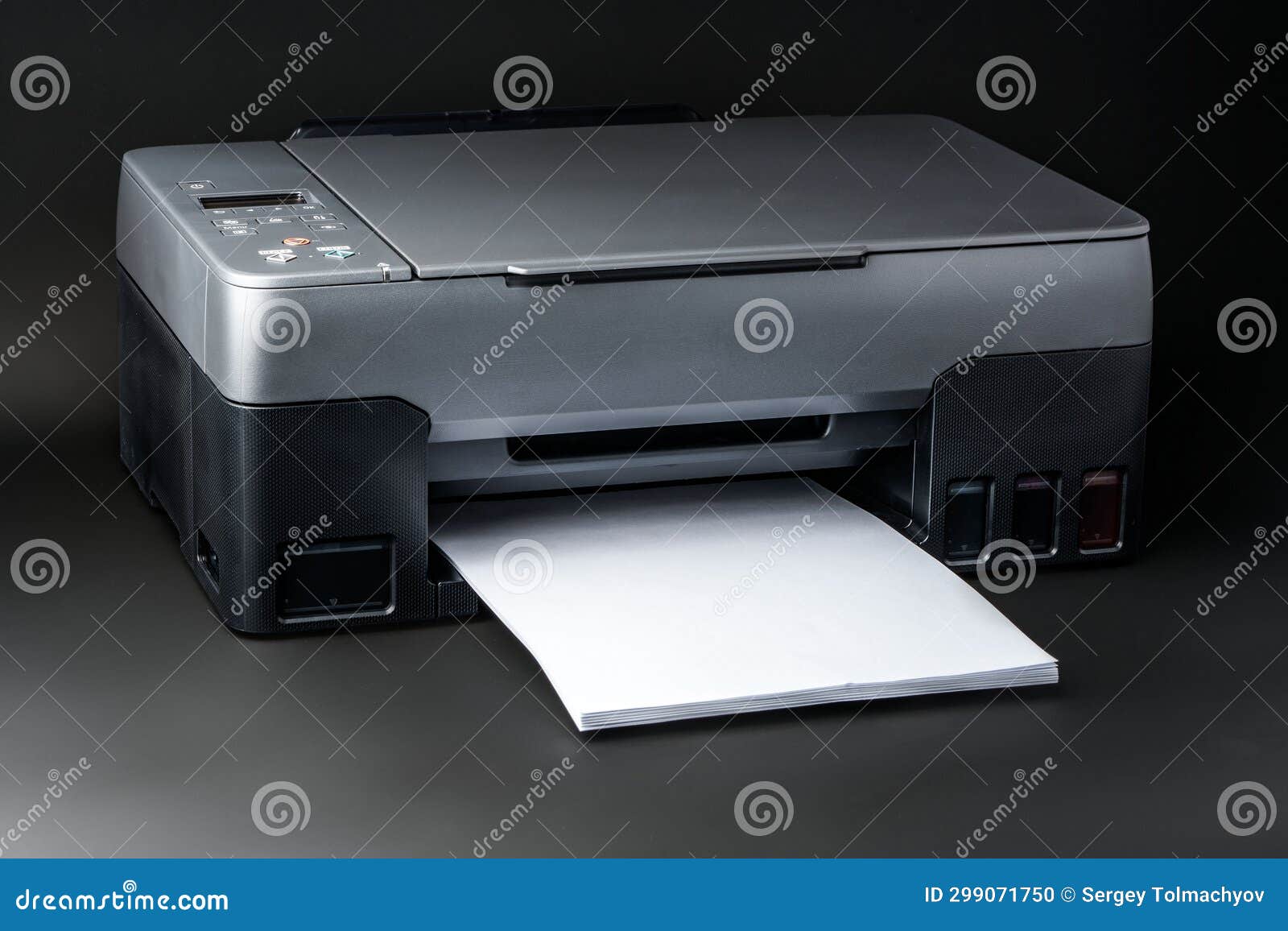 Modern Laser Printer on Black Background Close Up Photo Stock Photo ...