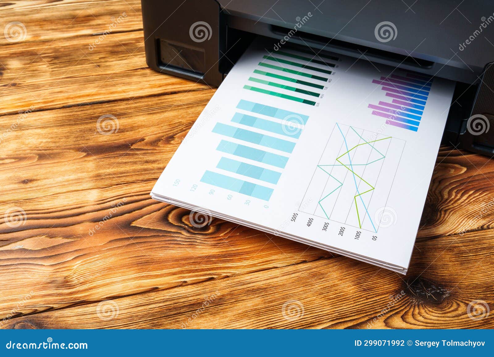 Modern Laser Printer with Paper on Wooden Background Stock Photo ...