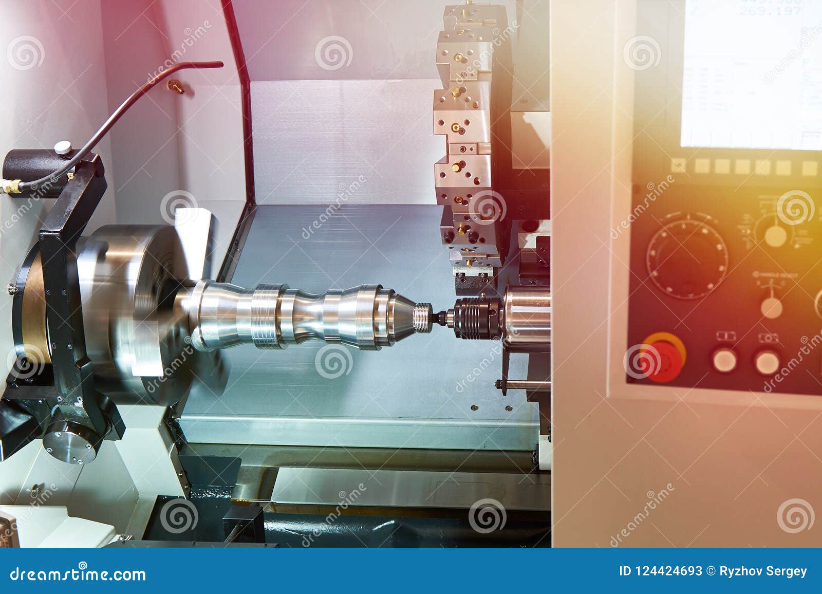 Modern lathe with CNC stock image. Image of modern, manufacturing ...
