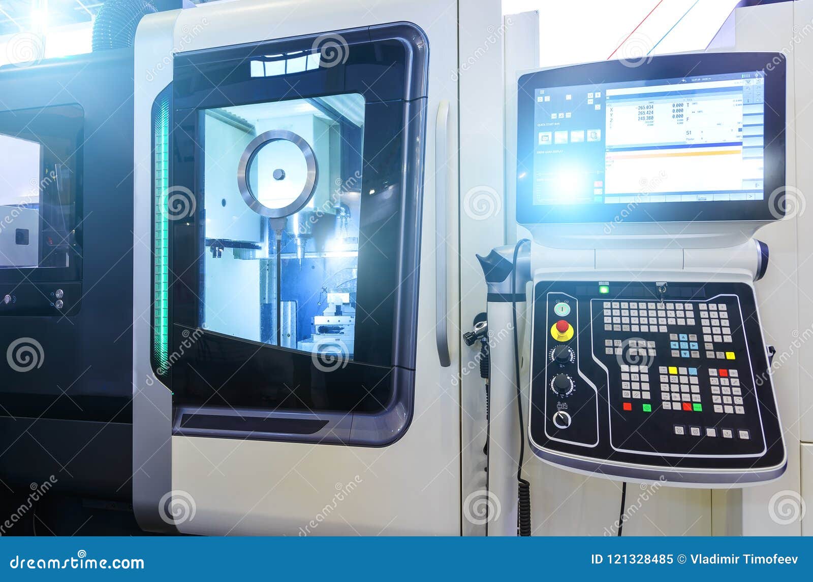 Modern Lathe with CNC and Workpiece and Transparent Windows for Process ...