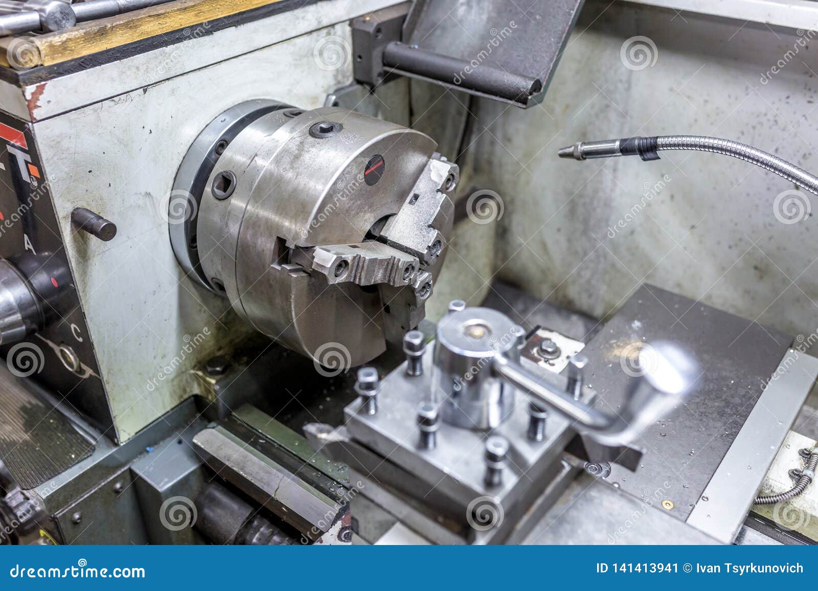Modern lathe spindle stock image. Image of machinery - 141413941