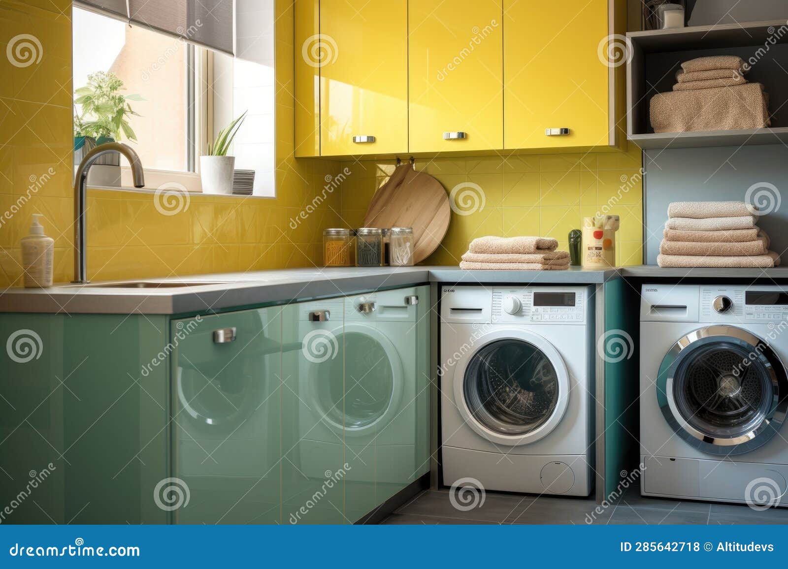 Modern Laundry Room Featuring a Smart Washing Machine Stock Photo ...