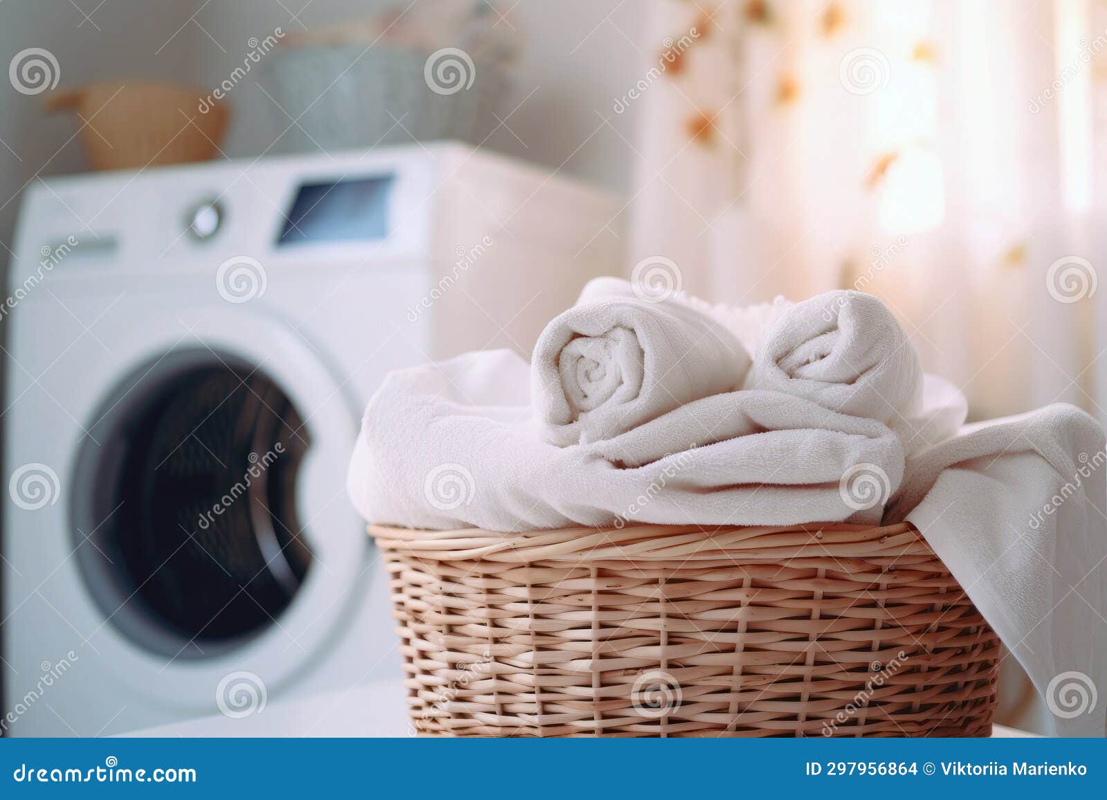 A Modern Laundry Setup with a High-tech Washing Machine and a Tidy ...