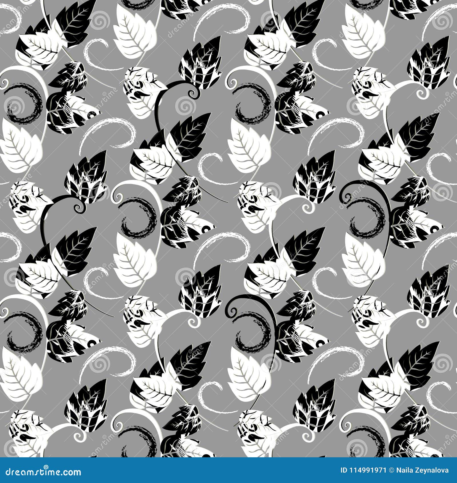 Modern Leafy Seamless Pattern. Vector Floral Patterned Grey Back Stock ...