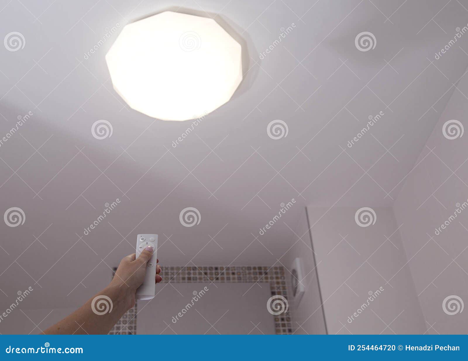 Modern LED Ceiling Chandelier with on Off Control Panel. Adjusting the ...