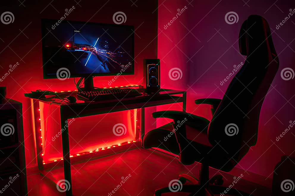 Modern LED Red Ambient Light Gaming Computer Set Home Home Decor ...