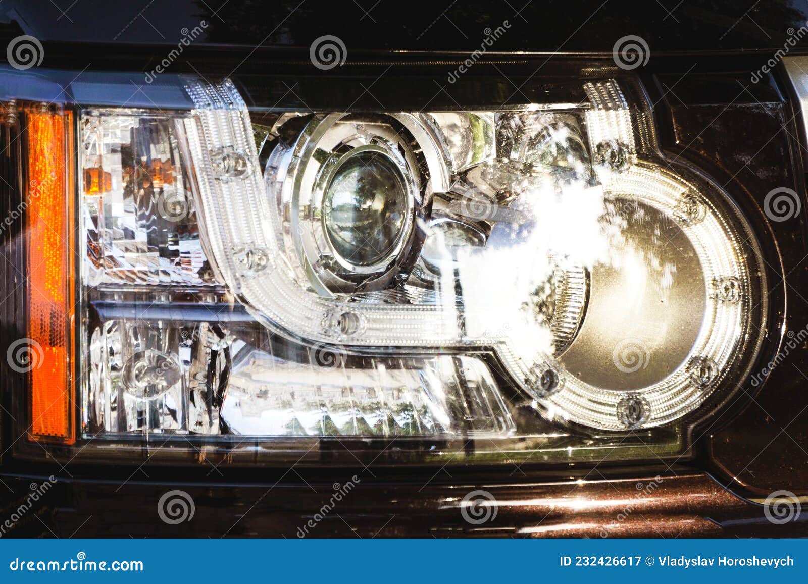 Modern Lens Headlight on the Car. Car Light Stock Image - Image of ...