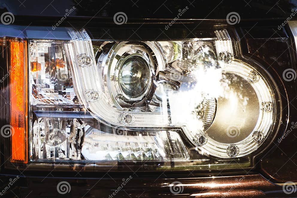 Modern Lens Headlight on the Car. Car Light Stock Image - Image of ...