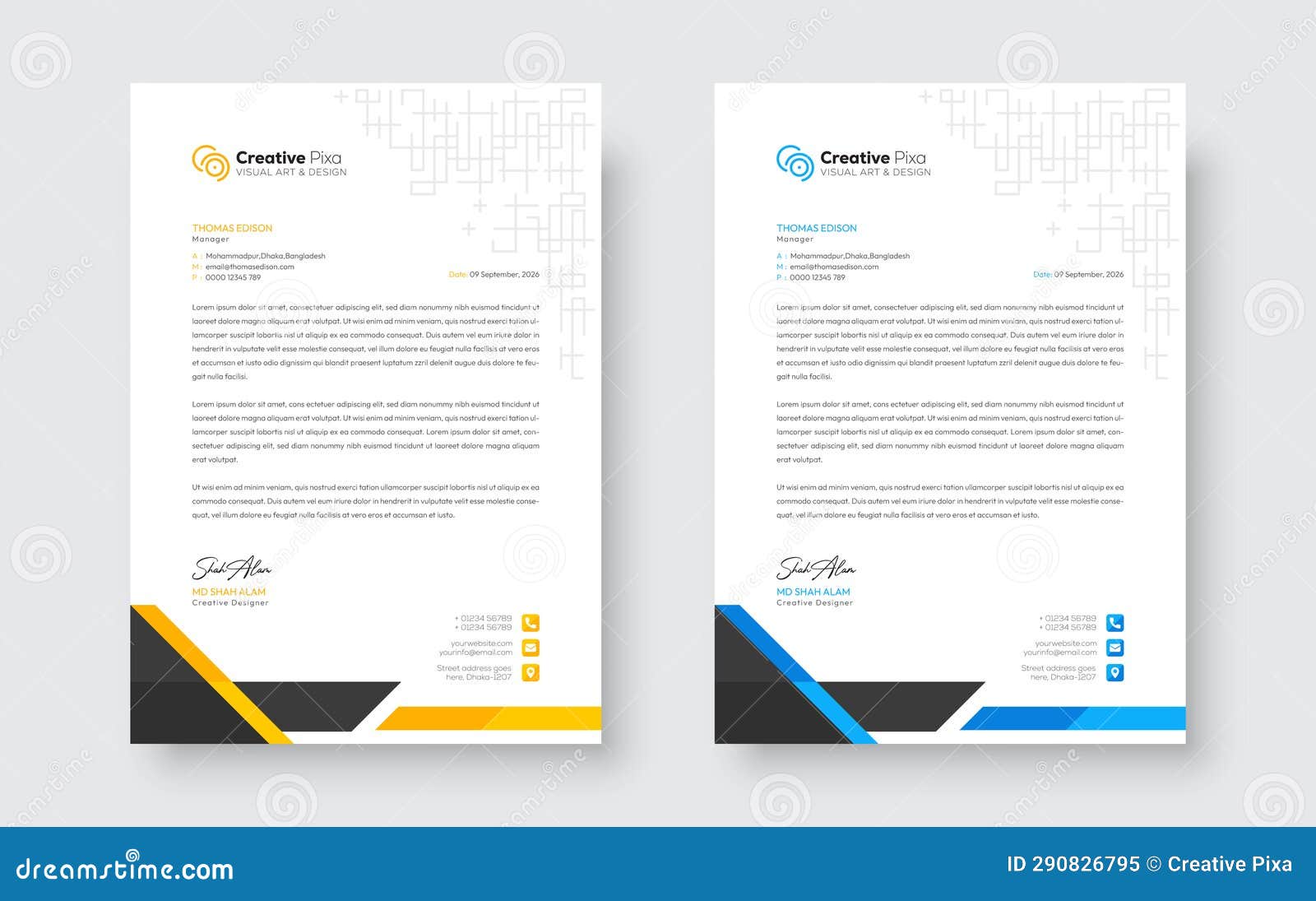 Modern Letterhead Design Template with Color Variation Bundle. Creative ...