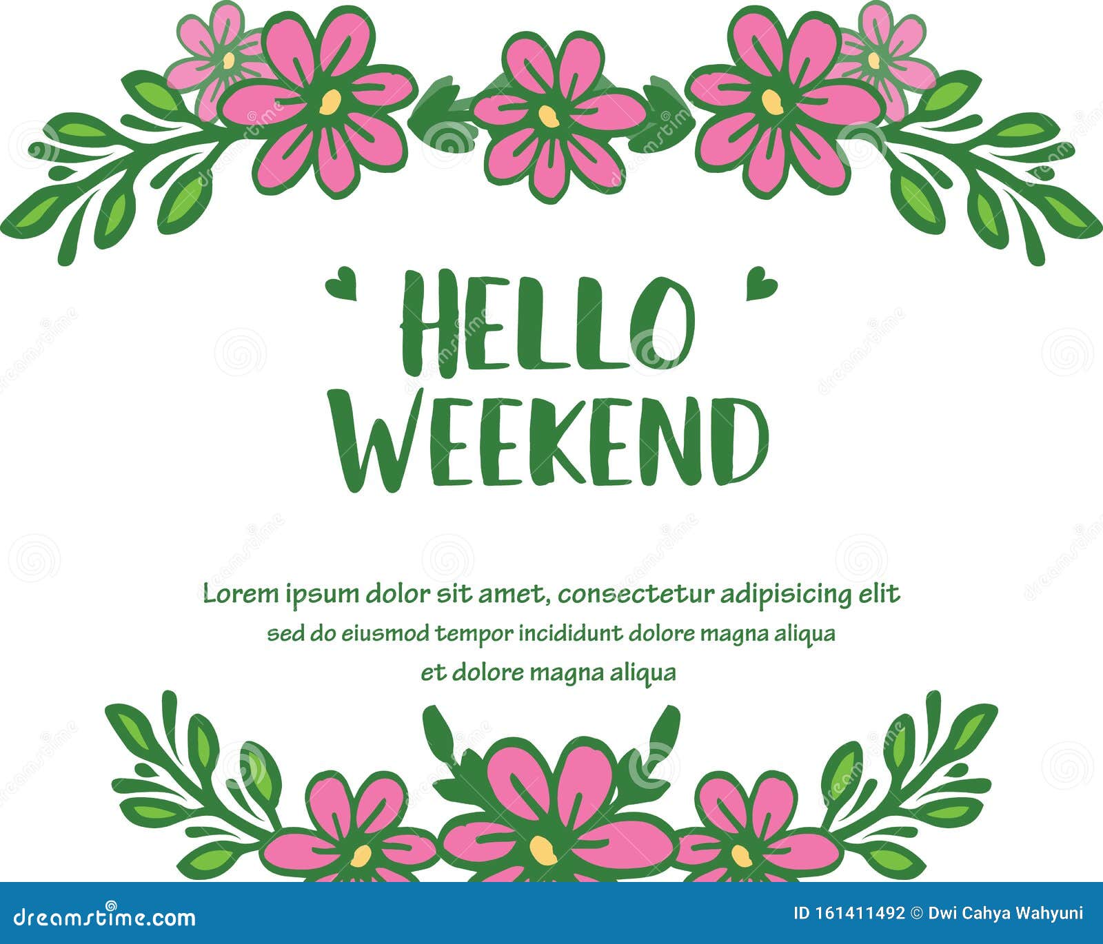Modern Lettering Hello Weekend, with Beautiful Pink Wreath Frame ...
