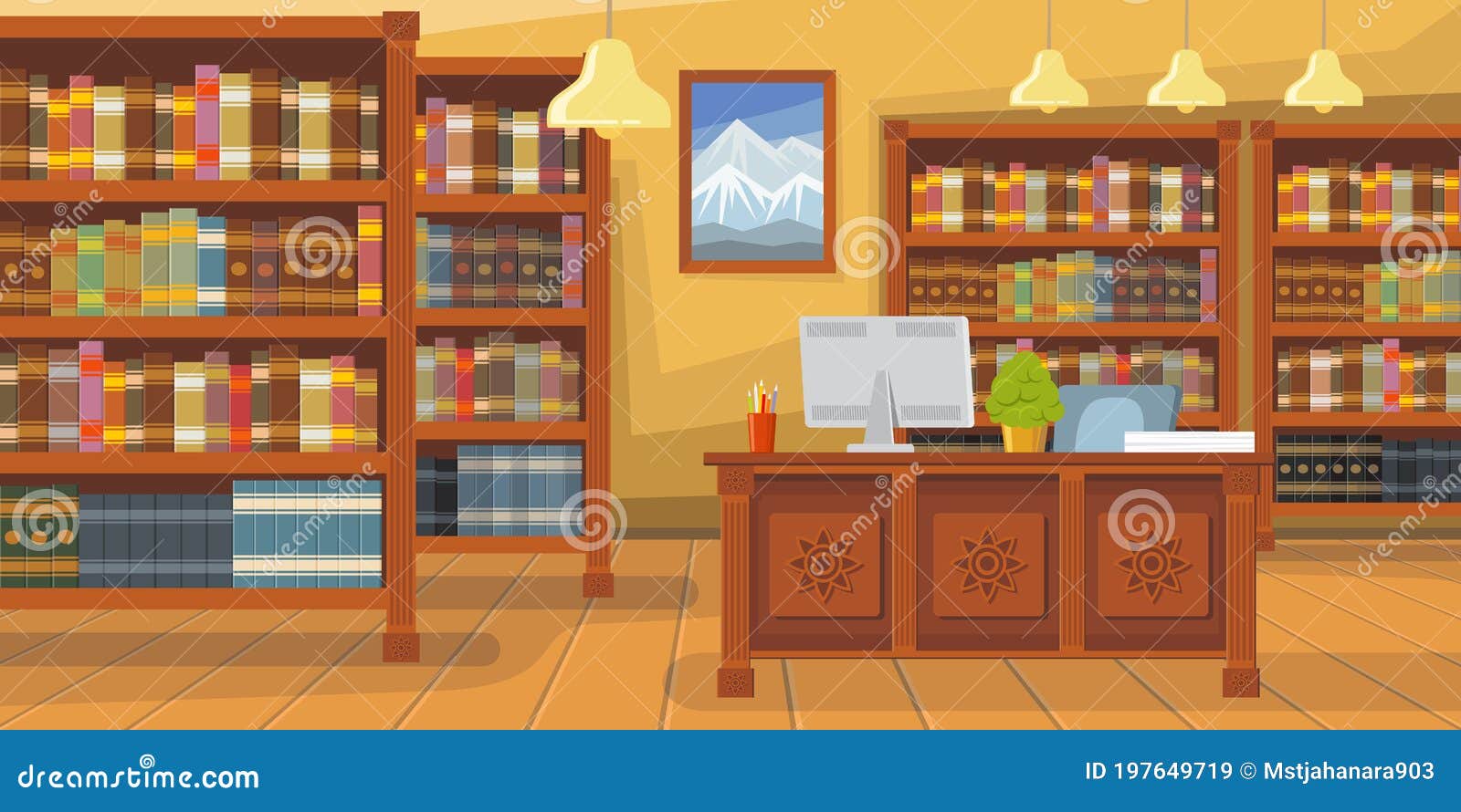 Bookshelf Vector. Home Library Or Book Store. Bookcase Full Of ...