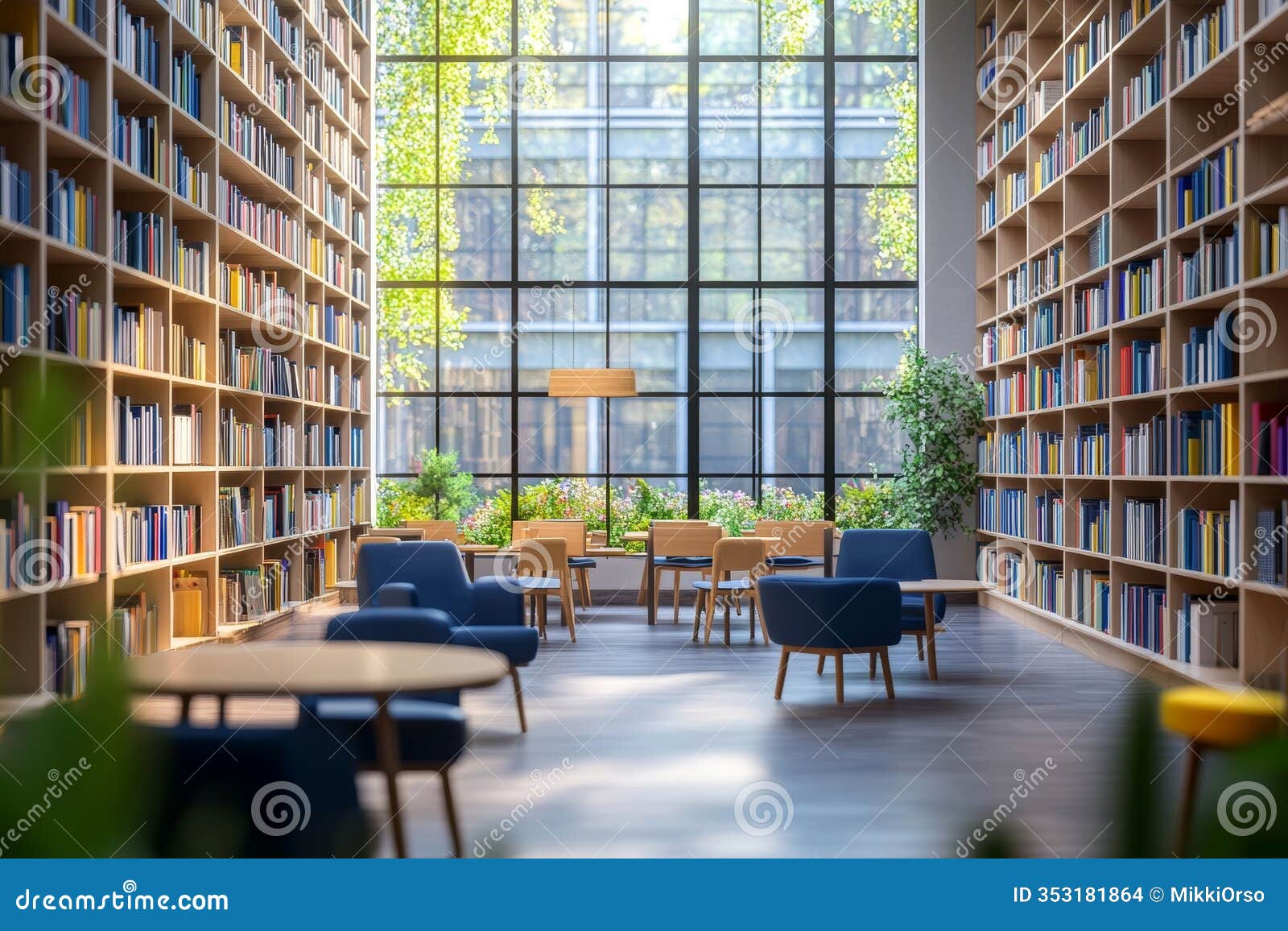 Modern Library and Bookstore Interior with Learning Spaces, Coworking ...