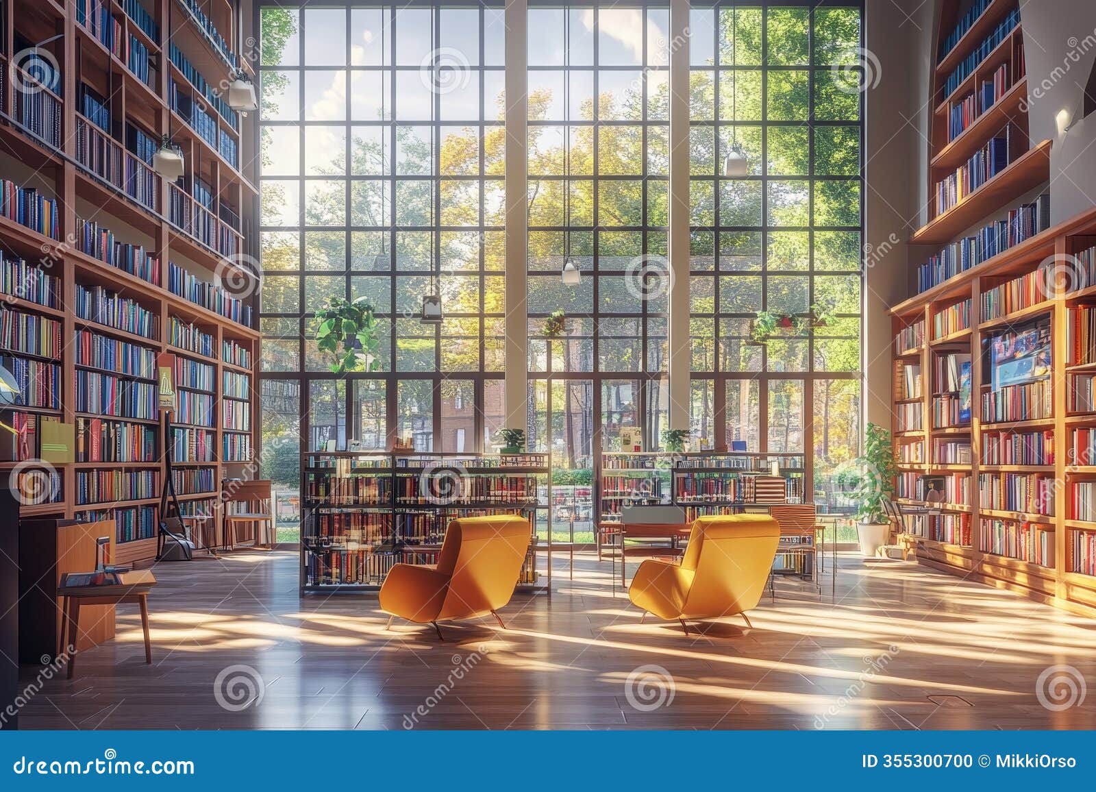 Modern Library and Bookstore with Learning Areas, Coworking Spaces, and ...