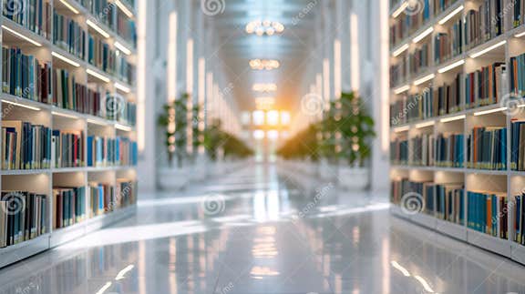 Modern Library with Bright Sunlight Stock Illustration - Illustration ...