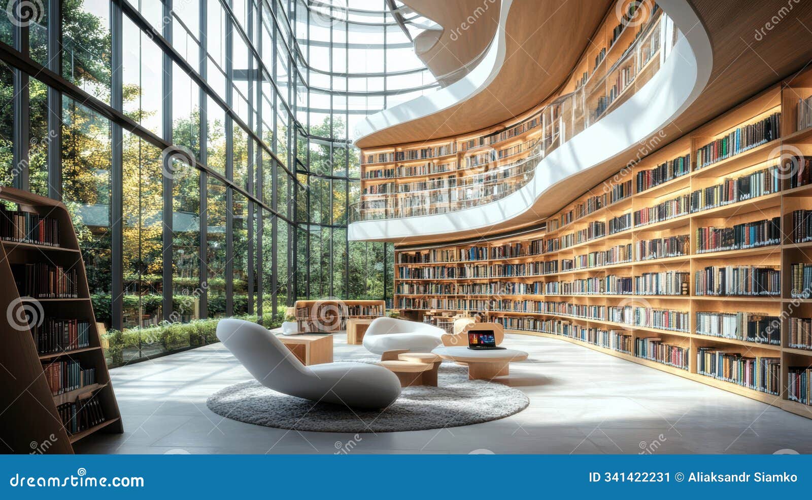 Modern Library with Chairs and Reading Tables 3D Render Stock ...