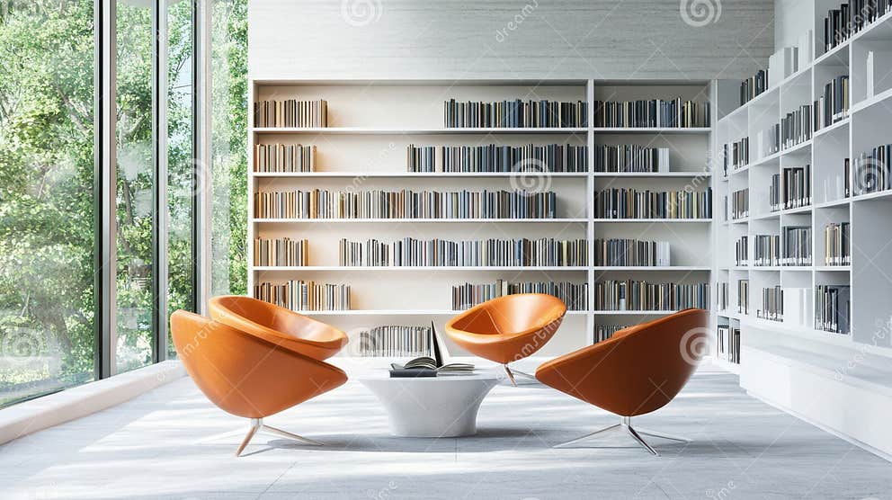 Modern Library with Chairs and Reading Tables 3D Render Stock ...