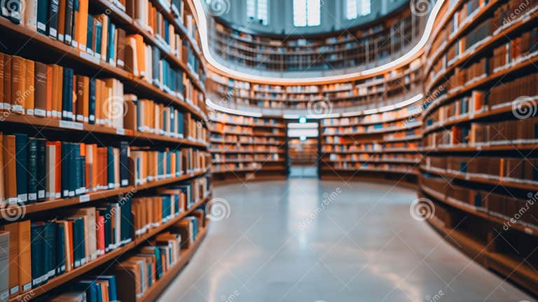 Modern Library with Curved Bookshelves Stock Illustration ...