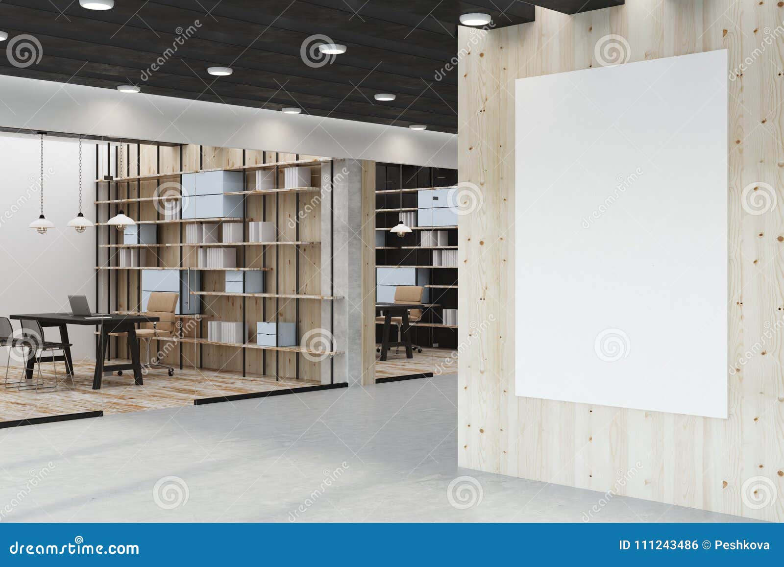 Modern Library with Empty Poster Stock Illustration - Illustration of ...