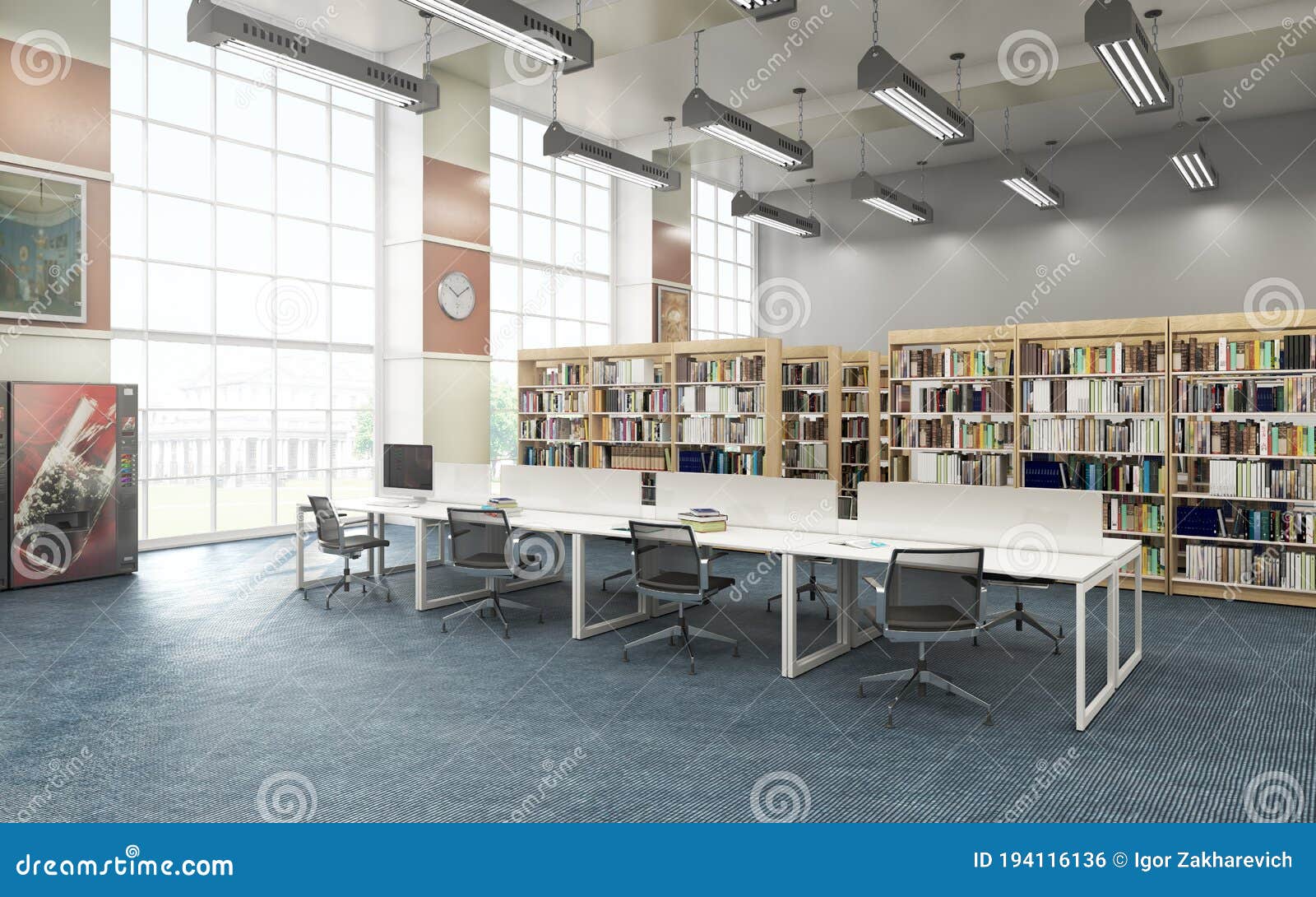 Modern Library With Bookshelf Generative Ai Illustration. Librarians ...