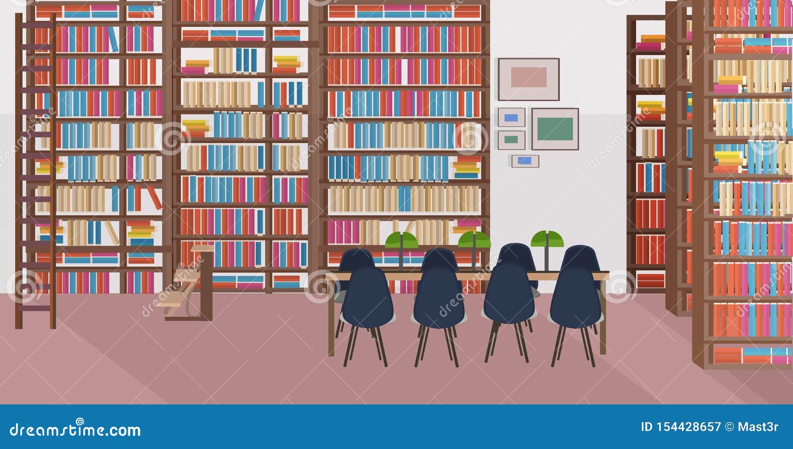 Modern Library Interior Empty No People Bookstore with Bookshelves ...